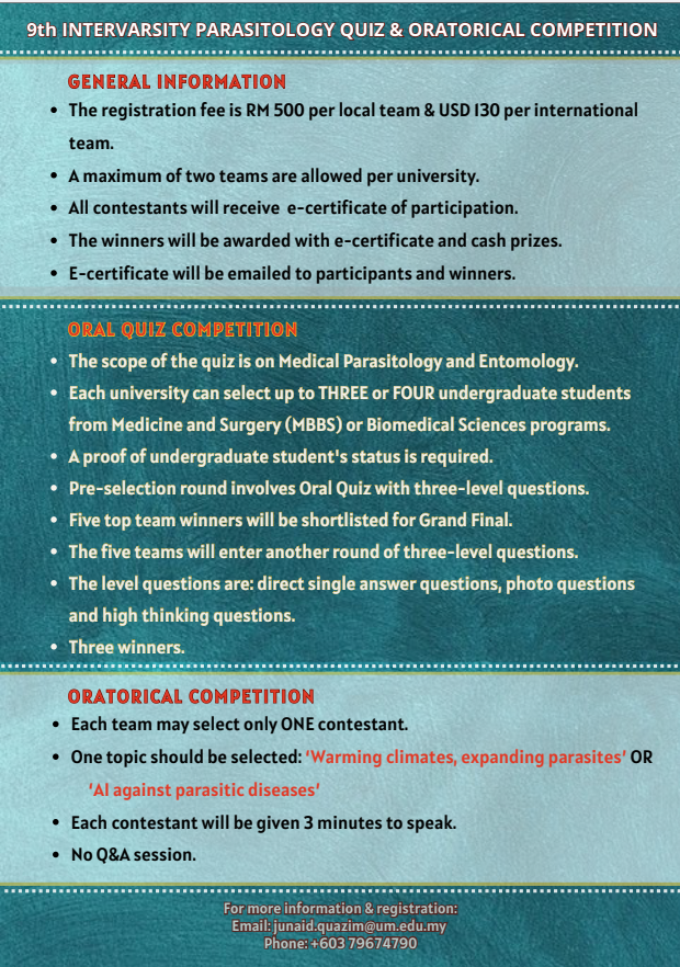 【轉知】Invitation to the 9th Intervarsity Parasitology Quiz & Oratorical ...